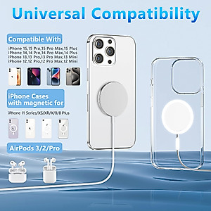 Magnetic Wireless Charger for iPhone/AirPods, 15W Fast Wireless Charger with 1 x USB C to USB Adapter Compatible with Mag-Safe Charger iPhone 15/15 Pro/15 Plus/15 Pro Max/14/14Pro/14 Pro Max/13/12