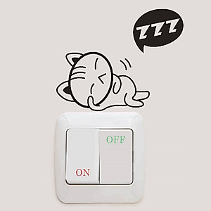Removable Switch Sticker, 4 Pcs Cute Black Sleeping Cats Cartoon Wall Sticker, Light Switch Decor Decals, Family DIY Decor Art Car Stickers Home Decor Wall Art for Kids Living Room Office Decoration