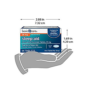 Amazon Basic Care Sleep Aid Tablets, Doxylamine Succinate Tablets, 25 mg, Nighttime Sleep Aid to Help You Fall Asleep, White, 96 Count