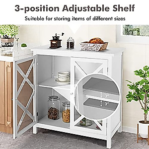 Giantex Buffet Cabinet with Storage, Kitchen Sideboard, 2 Door Credenza with Adjustable Shelf, Standing Cupboard, Wood Kitchenware Organizer for Living Room Entryway (White)
