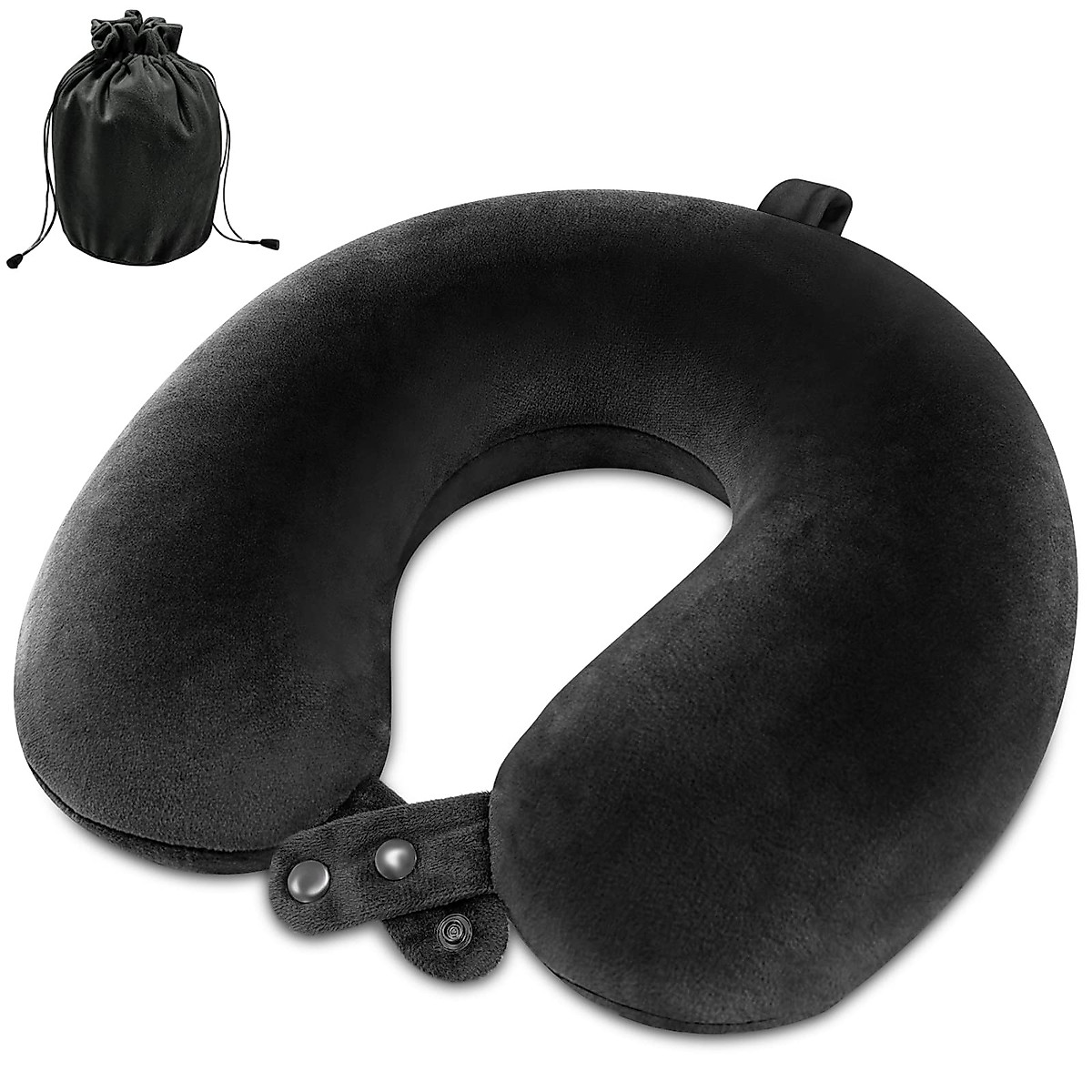 urnexttour Travel Neck Pillow Airplane, Soft Memory Foam Support Head Neck Chin, with Removale Cover and Adjustable Snap Button, Comfortable Sleeping in Plane Car Train Traveling Office Home, Black
