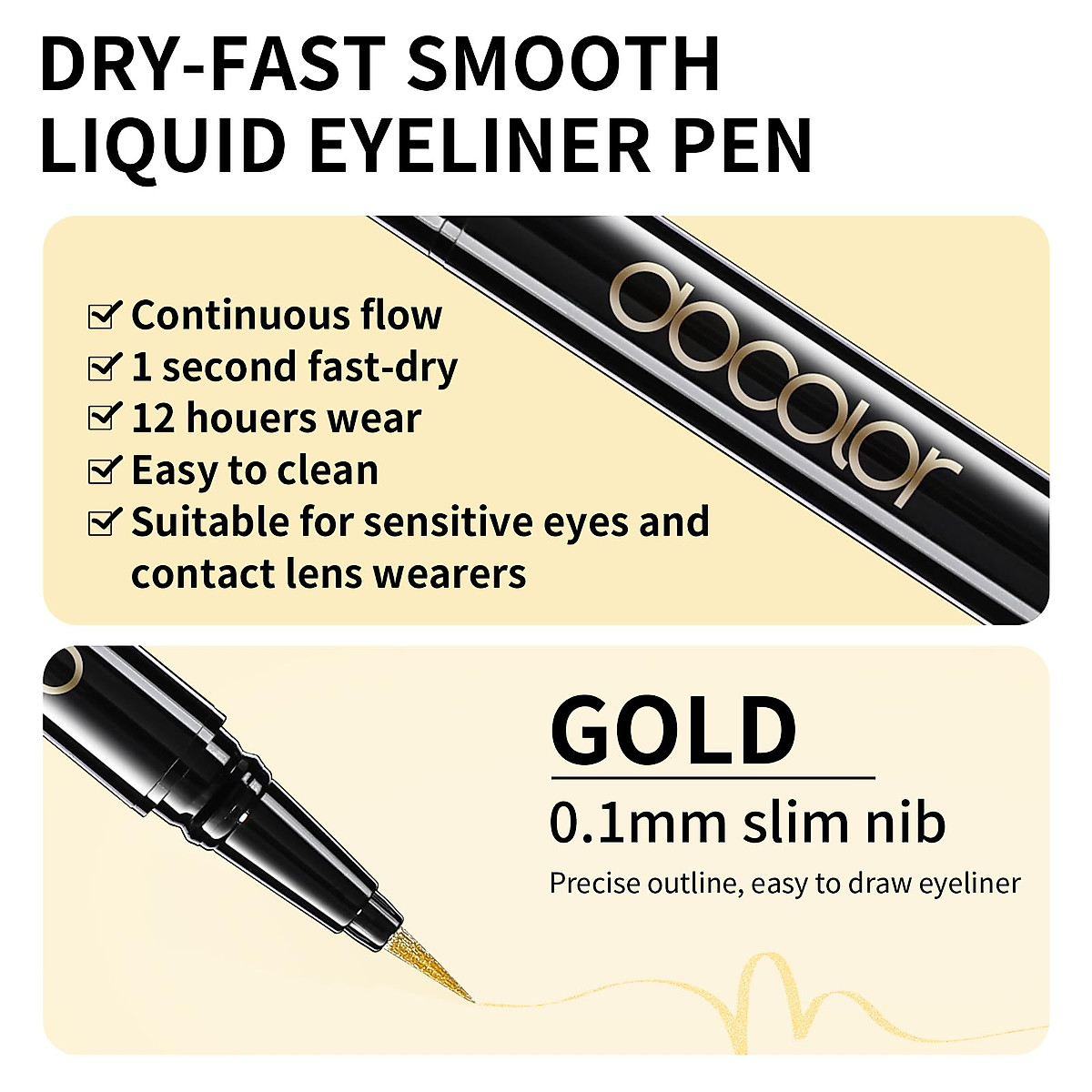 Docolor Waterproof Eyeliner Pen Super Slim Liquid Eyeliner Eye Liner Gel (Gold)
