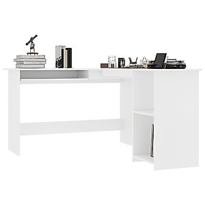 vidaXL Corner Desk, L-Shaped Computer Desk with Pull-Out Keyboard Tray, Home Office Desk, Workstation, Modern, White Engineered Wood