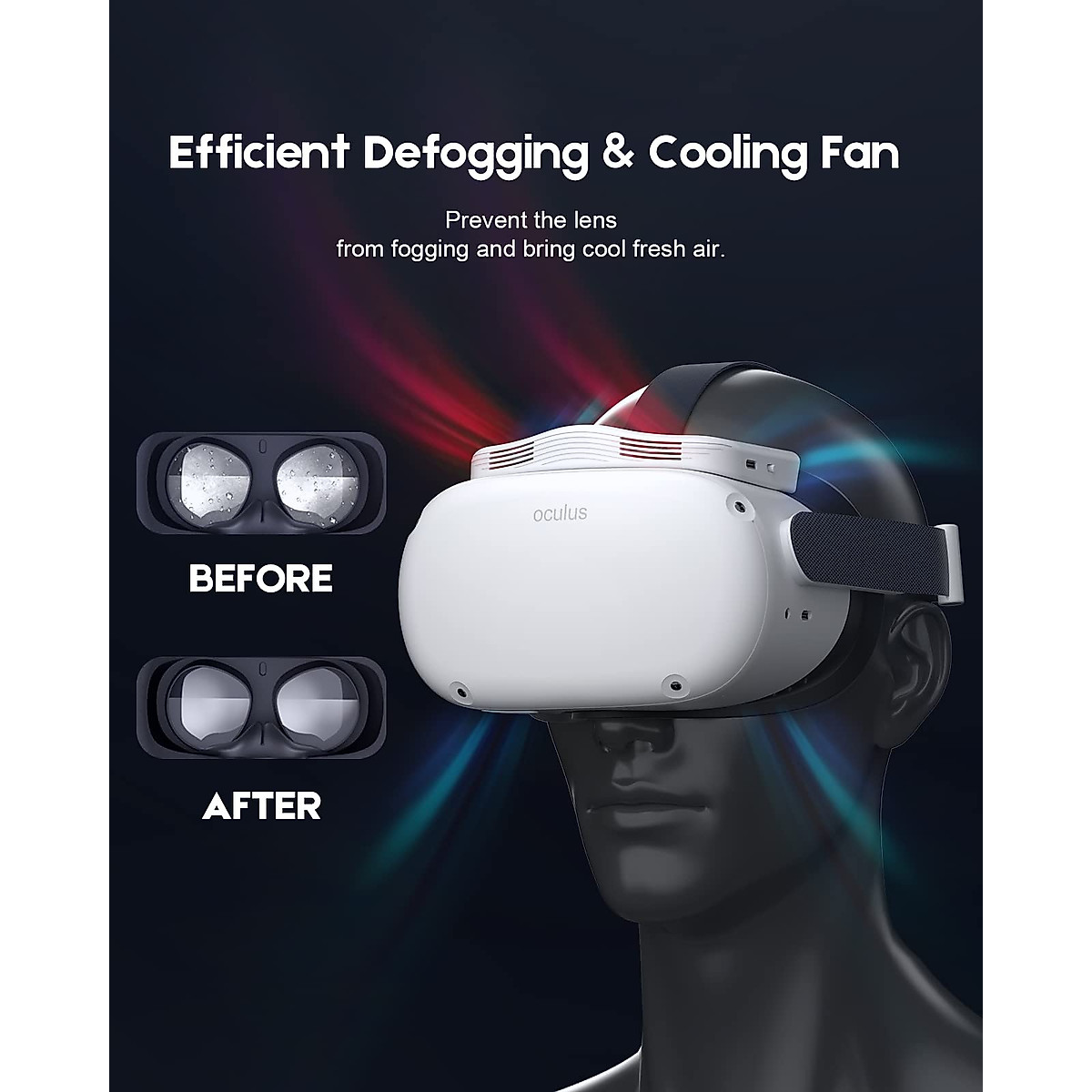 BINBOK VR Fan for Oculus Quest 2, Fitness Facial Interface Foam with Silicone Face Pad, Anti-fogging Cooling Air Circulation, Compatible with VR Accessories
