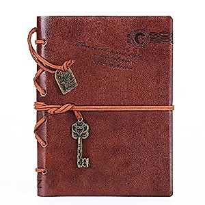 Leather Writing Journal Notebook, EvZ 7 Inches Key Bound Retro Vintage Notebook Diary Sketchbook Gifts with Unlined Travel Journals to Write in for Girls and Boys Notepad Guest Book, Dark Coffee