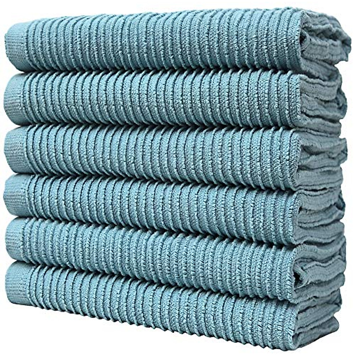 Premium Kitchen Towels - Large Cotton Kitchen Hand Towels - 6 Pack - Ribbed Design (16" x 26") - 340 GSM Highly Absorbent Tea Towels Set with Hanging Loop (Aqua)