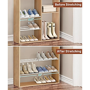 KIMBORA Expandable Shoe Rack for Closet Mounted Shoe Storage Organizer Shelves, 2 Packs Metal Adjustable Shoe Shelf Organizer for Bedroom, Cabinet, White