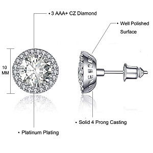 Stud Earrings White Round Earrings for Women Fashion Cubic Zirconia Halo Earrings for Women Men