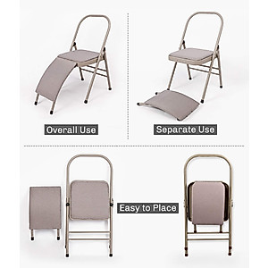 CIGOCIVI Yoga Auxiliary Chair with Detachable Lumbar Back Support Relieve Back Pain Chair Foldable Balance Handstand Training Tool (A-GREY)