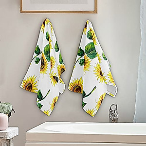 senya Hand Towel 2 Pack Beautiful Watercolor Sunflower Floral Towels Highly Absorbent Multipurpose for Hotel Spa Bathroom Towel