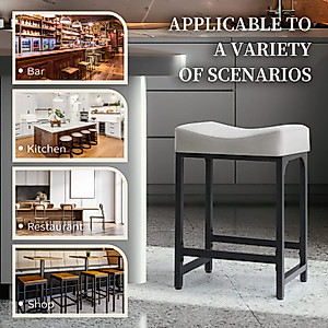 FLYZC Off White Counter Height Bar Stools Set of 2, 24" White Bar Stools for Kitchen Counter with Saddle Cushion, Modern Backless Barstools Counter Stools Island Chair for Bar Kitchen