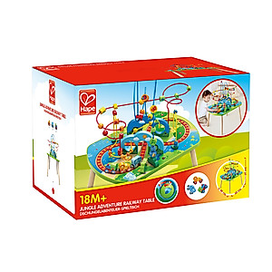 Hape Jungle Adventure Railway Table | Kids Bead Maze Puzzle Table with Accessories, African Scene Graphics, Child Sized Table for Individual and Group Play