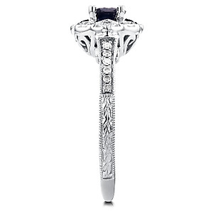 Kobelli Antique Style Round-cut Sapphire and Diamond Engagement Ring 3/4 Carat (ctw) in 14k White Gold, Size 10