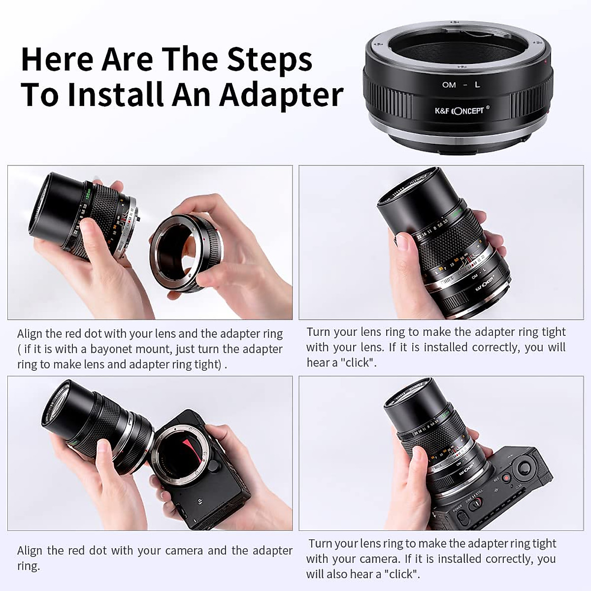 K&F Concept Lens Mount Adapter OM-L Manual Focus Compatible with Olympus OM SLR Lens to L Mount Camera Body