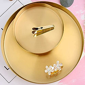 Large Round Gold Serving Tray 30CM/12 Inch Decorative Vanity Tray Jewelry Makeup Organizer Bar Tray Serving Tray for Coffee, Tea, Drinks, Candle, Wine, Tableware, Perfume Room Decor