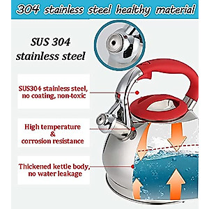 Stovetop Tea Kettle Whistling Teapot Tea Kettle Stainless Steel Whistling Kettle 3L Hot Water Boiler Kettle Kitchen Stovetop Hot Kettle Tea Kettle Teapot Stove Top Kettle Tea Pot ( Color : Red , Size