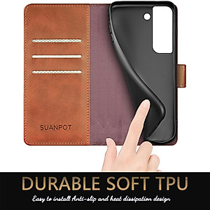 SUANPOT for Samsung Galaxy S22 with RFID Blocking Leather Wallet case Credit Card Holder,Flip Folio Book Phone case Shockproof Cover Women Men for Samsung S22 case Wallet Light Brown