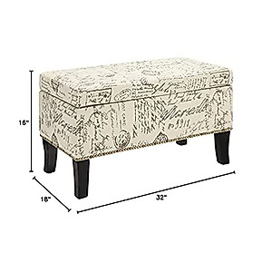 FIRST HILL FHW Dream Lift-Top Storage Ottoman Bench with Fabric Upholstery,Brown Script