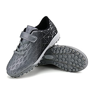 brooman Kids Indoor Soccer Shoes Boys Girls Soccer Cleats Athletic Turf Shoes (1,Silver)