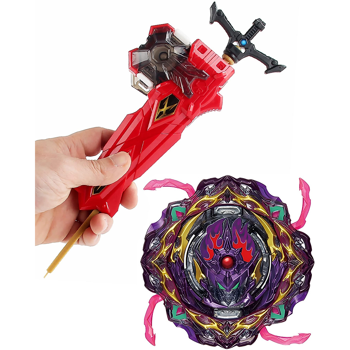 Desamvap Bey Battling Tops Burst B-206 Barricade Lucifer Illegal Bearing Mobius-10 with Sword Launcher Battle Game Set Right Spin DB Dynamite Layer System, Toys Gifts for Kids Children Boys