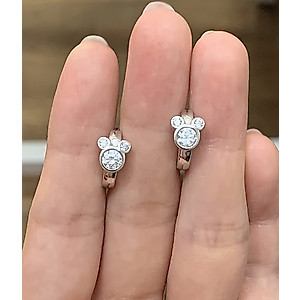 Cubic Zirconia Small Hoop Earrings 925 Sterling Silver Plated Hypoallergenic CZ Mouse Cute Cartilage Huggie Hoops for Women Girls 16G Piercing Ear Stud (Clear)
