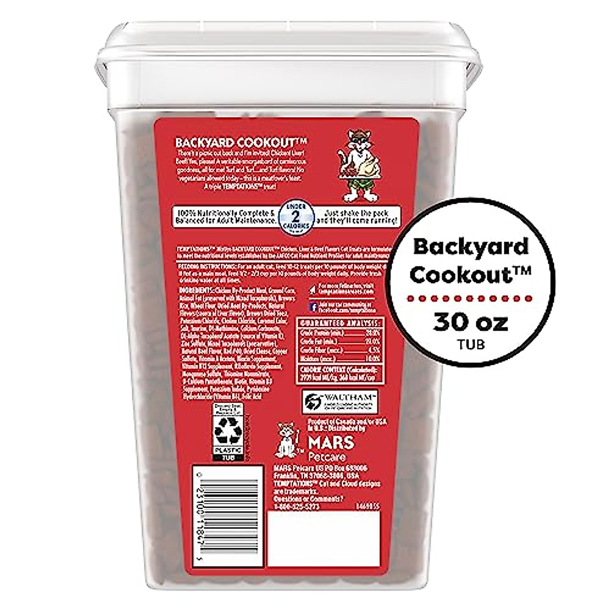 TEMPTATIONS MIXUPS Crunchy and Soft Cat Treats Backyard Cookout Flavor, 30 oz. Tub