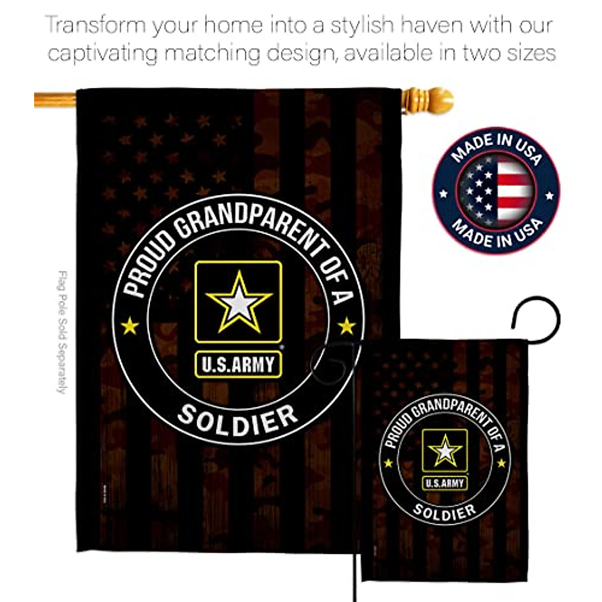 US MILITARY Army Proud Grandparent Soldier Armed Forces Double-Sided Lawn Decoration Gift House Garden Yard Banner United State American Military Veteran, 12" x 18.5 Made in USA