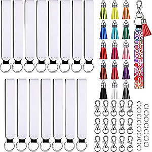 60 Pieces Sublimation Blanks Wristlet Set 15 Pieces Sublimation Blank Neoprene Wristlet, 15 Pieces Colorful Keychain Tassels 15 Pieces Swivel Snap Hooks and 15 Pieces Jump Rings for DIY Keychains