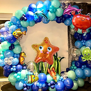Ocean Themed Party Decorations 165pcs Blue Balloon Arch Garland Kit Bubble Balloons Marine Animals Fish Balloons for Nemo Dory Luca Birthday Under The Sea Decorations Shark Party