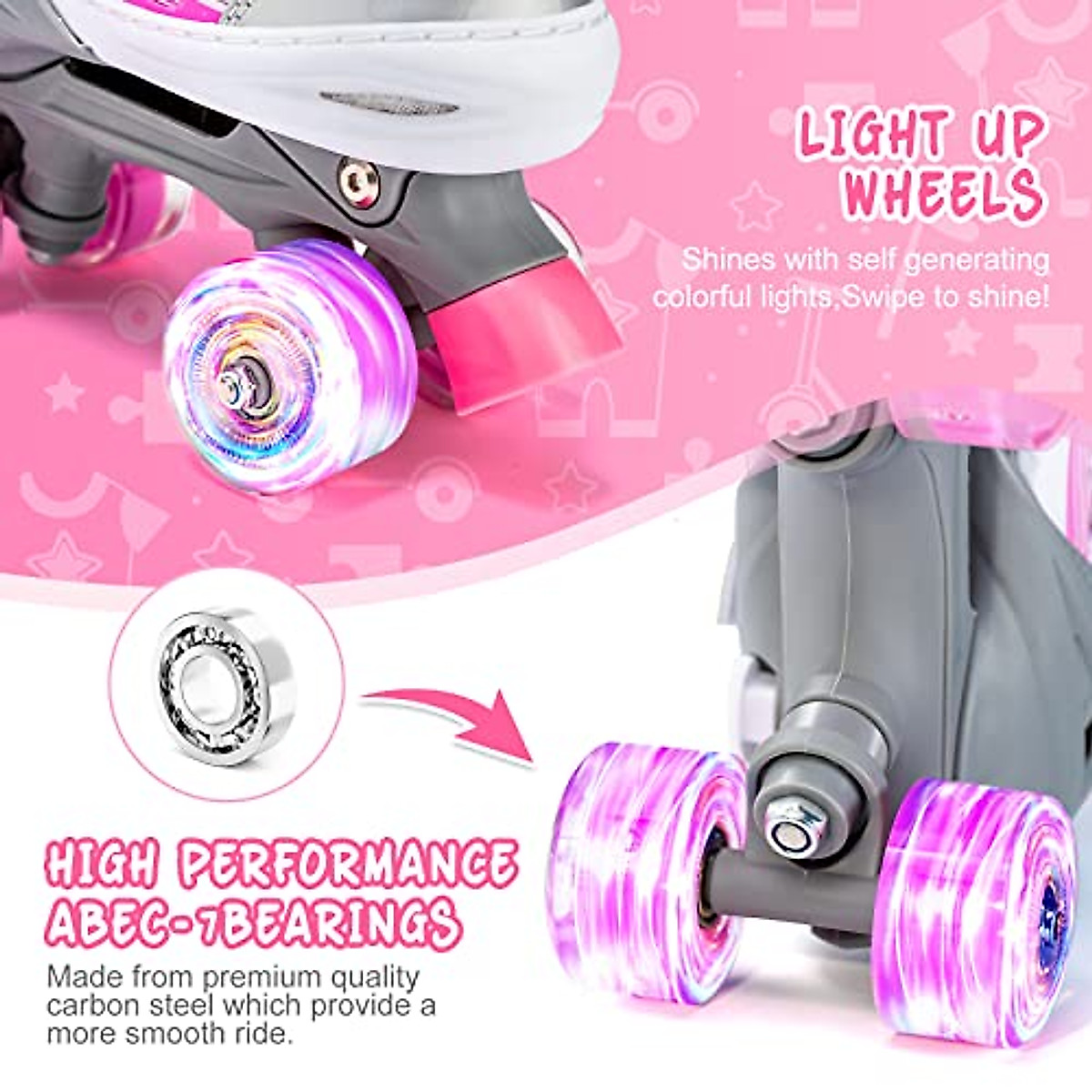 Kuxuan Skates Saya Roller Skates Adjustable for Kids,with All Wheels Light up,Fun Illuminating for Girls and Ladies - Pink M