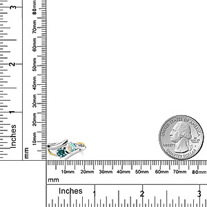 Gem Stone King 925 Sterling Silver and 10K Yellow Gold Round/Cabochon White Simulated Opal and Blue Moissanite Ring For Women (1.02 Cttw, Gemstone Birthstone, Available in size 5, 6, 7, 8, 9)