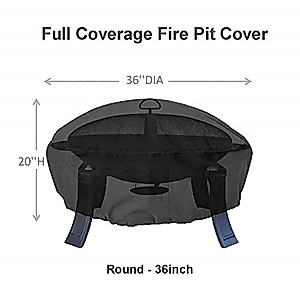 Himal Outdoors Fire Pit Cover- Heavy Duty Waterproof 600D Polyster with PVC Coating, Round Patio Fire Bowl Cover, 36 Inch, Black
