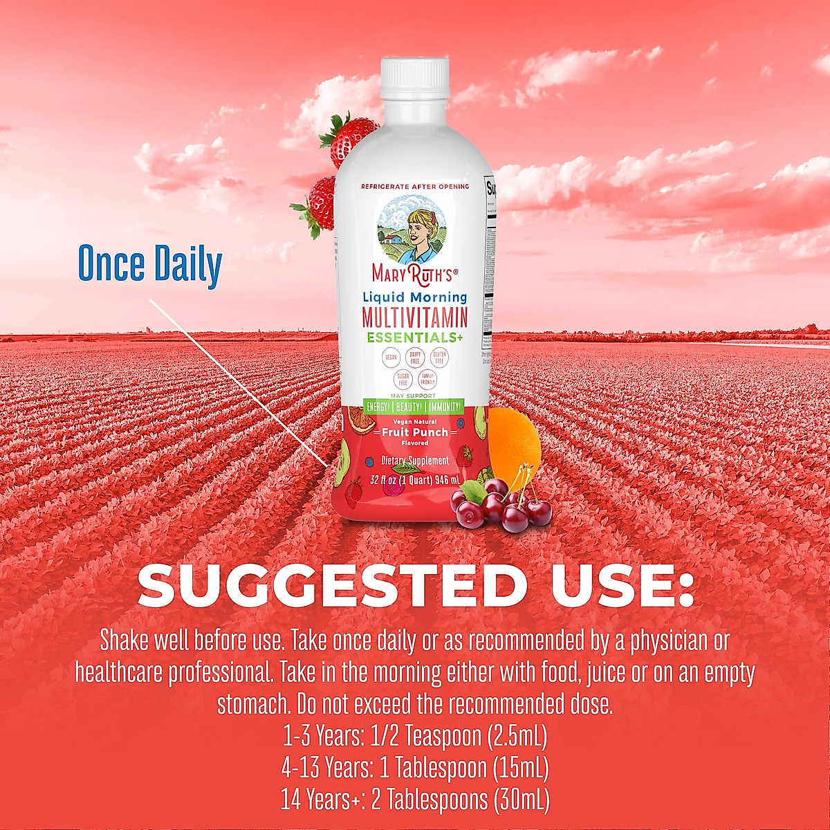 Multivitamin Multimineral for Women Men & Kids by MaryRuth's | No Added Sugar | Vegan Liquid Vitamins for Adults & Kids | Mens, Womens Multivitamin | Energy & Beauty Booster | 32oz (Package May Vary)