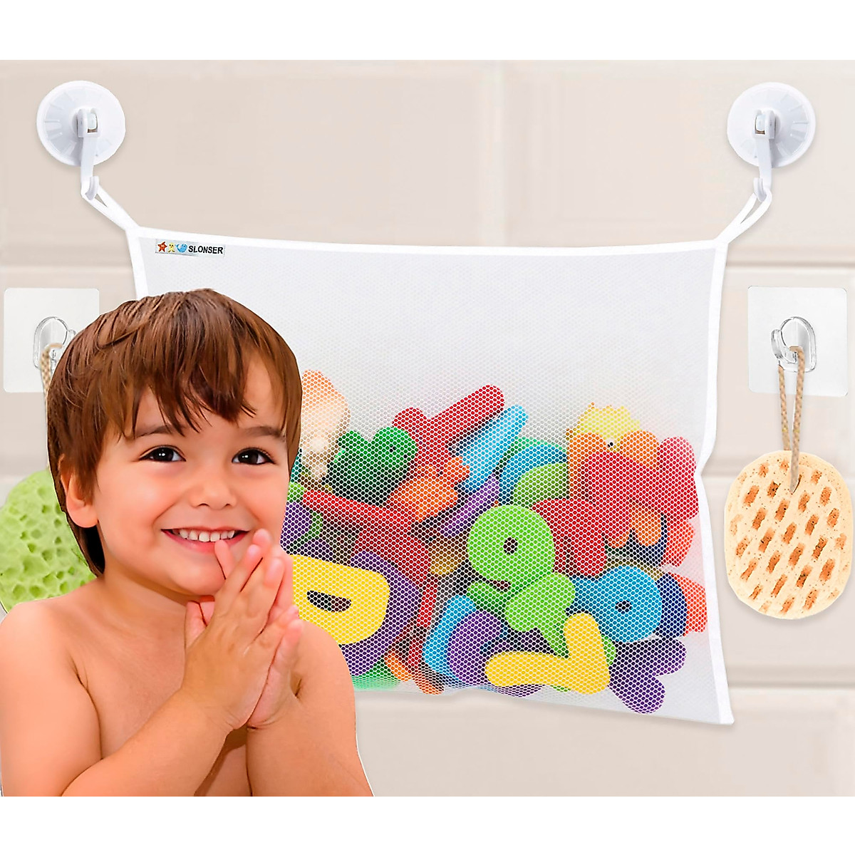 Bathtub Net or Hammock, Mesh Bath Toy Storage, Bath Toy Holders for The Tub, Baby Bath Toy Organizer for Tub Toy Holder, Bath Toy Net Bag Corner, Bath Tub Toys Caddy Basket Bin, Shower Toy Holder