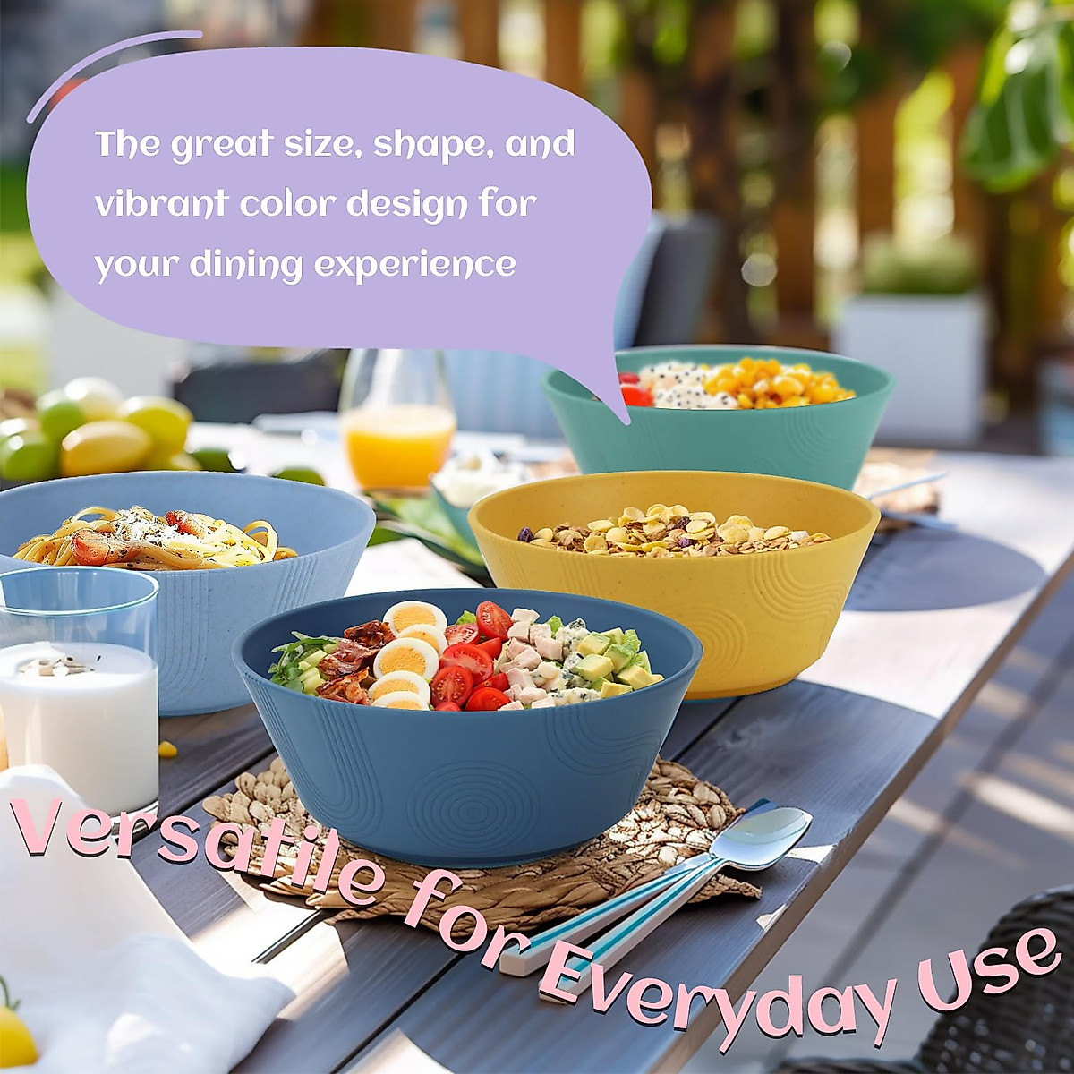 Homienly Wheat Straw Bowl Sets of 6-36oz Cereal Bowls with Textured Design,Microwave and Dishwasher Safe Bowls,Soup Bowl Sets Alternative for Plastic Bowls for Serving Soup,Salad - Multi