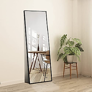 FLYMUHJIA Wall Mirror Full Length Full Body Mirror Floor Mirror Standing Mirror with Aluminum Alloy Thin Frame for Bedroom Living Room, 63” X20” Black