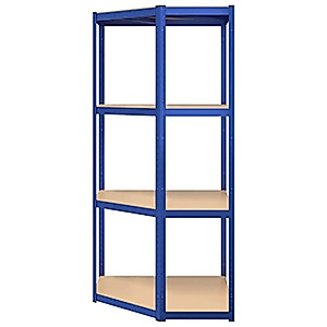 vidaXL 4-Layer Corner Shelf - Blue Galvanized Steel & Engineered Wood - Industrial Style - Ample Storage Space - Perfect for Commercial and Residential Use