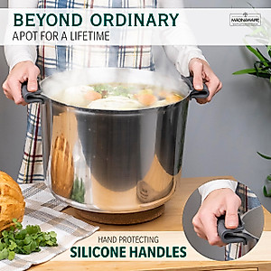 18 Quart Cast Aluminum Large Stock Pot with Lid - Durable & Lightweight Soup Pot with Even Heat Distribution & Retention - Professional Cookware Stockpot with Silicone Handle