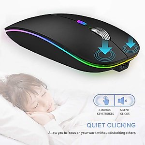 TENMOS Wireless Bluetooth Mouse, LED Slim Dual Mode (Bluetooth 5.1 + USB) 2.4GHz Rechargeable Silent Bluetooth Wireless Mouse with Type C Adapter for Laptop/Macbook/iPad OS 13 and above (Matte Black)