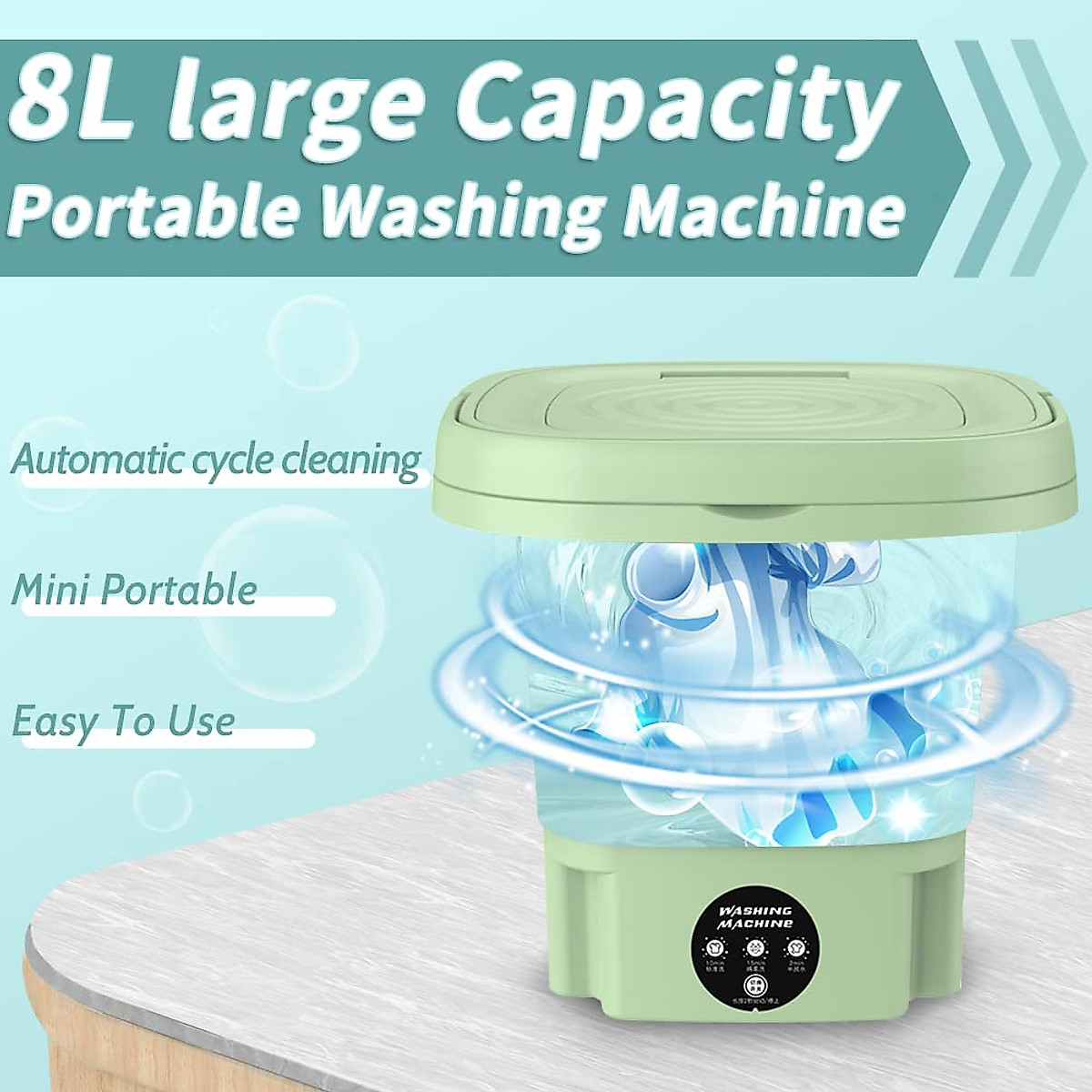 Mini Washing Machine, Foldable Ultrasonic Turbo Washing Machine，for Small Clothing,Underwear Suitable for Home, Business, Travel, College Room, RV, Apartment