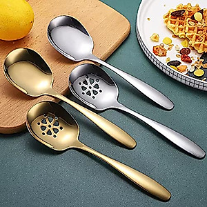 Serving Spoons,ToppingBest Slotted Spoon 304 Stainless Steel for Buffet Party Restaurant Banquet Metal Comically Large Spoon,Serving Utensils Dishwasher Safe (Golden)