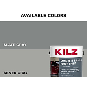 KILZ 1-Part Epoxy Acrylic Concrete and Garage Floor Paint, Interior/Exterior, Satin, Slate Gray, 1 Gallon