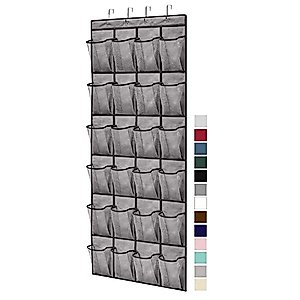 Gorilla Grip Shoe Holder Rack for Over the Door, 24 Mesh Pockets Hold up to 40 Pounds, Back of Closet Organizer, Behind Door Hanger, Nonslip Holders, Shoes, Sneakers and Home Accessories, Gray