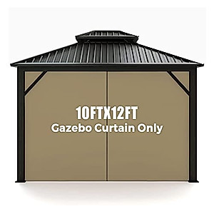 Warmally Gazebo Replacement Privacy Curtain, 10'x12' Side Wall Universal Replacement Curtain, Pavilion Screen Wall for Patio, Garden, Deck, Lawn (One Side Only, Khaki)
