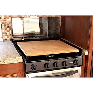 Camco Camper/RV Silent Top Stovetop Cover - Features Natural Bamboo Design w/Non-Toxic Protective Finish & 4 Non-Slip Rubber Feet - Fits Most 3 or 4 Burner RV Stoves | 19.5” x 17” x .75” (43571)
