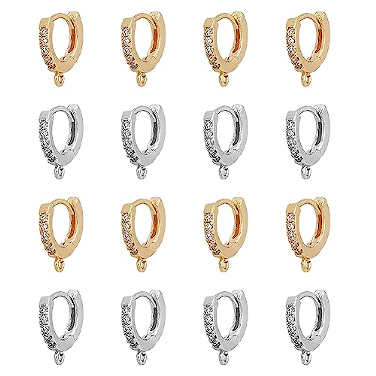 DICOSMETIC 16Pcs 2 Colors Zirconia Huggie Hoop Earring Round Open Loop Earring Hoop Earring with Loop Leverback Earring French Hook Brass Earring Hooks for Earring Jewelry Making