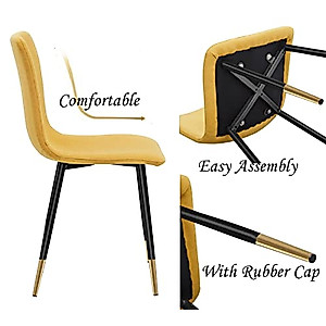 FurnitureR Scandinavian Dining Chair Set of 4, Dining Room Side Chairs Accent Chairs with Black Gold Metal Legs Comfortable for Kitchen, Lounge, Living Room, Set of 4, Yellow