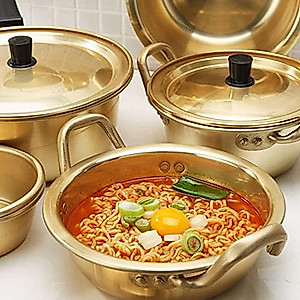 Vctitil Korea Noodle Pot Aluminum Noodle Pot,Nonstick Double Handle Korean Yellow Aluminum Noodles Pot,Cookware for Kitchen,Great for Soup,Pasta(16CM)