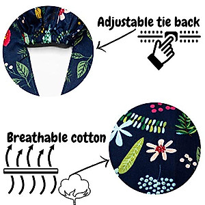 Working Cap with Button and Sweatband Adjustable Tie Back Bouffant Hats Printed Multi Color for Woman Man
