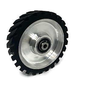 8 x 2" Belt Grinder Contact Wheel,Belt Sander Bearings Serrated Rubber Contact Wheels With 2 heavy Duty bearing 6205 RS